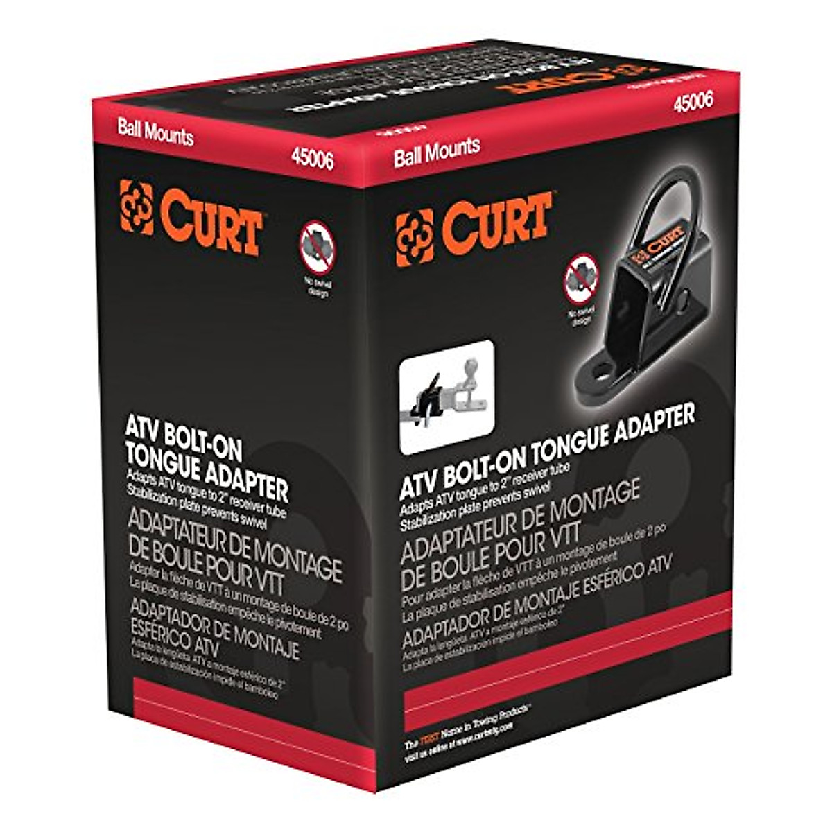 CURT 45006 Bolt-On 2-Inch ATV, UTV Trailer Hitch Receiver Adapter