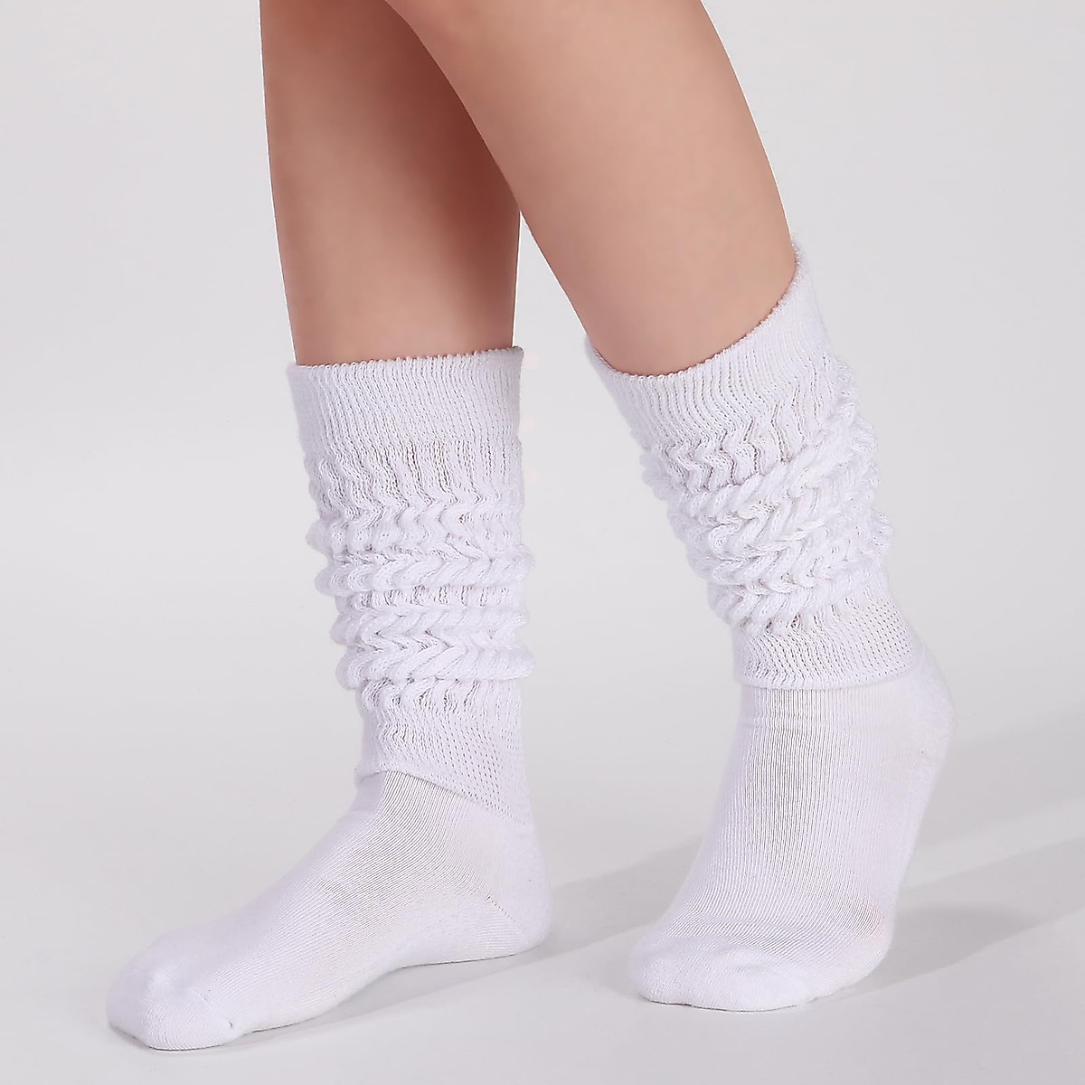 Forwe 3 Pairs Slouch Socks for Women Size 9-11 Black White Grey Soft Extra Long Scrunch Knee High Boot Socks (3 pcs-Black Grey White)