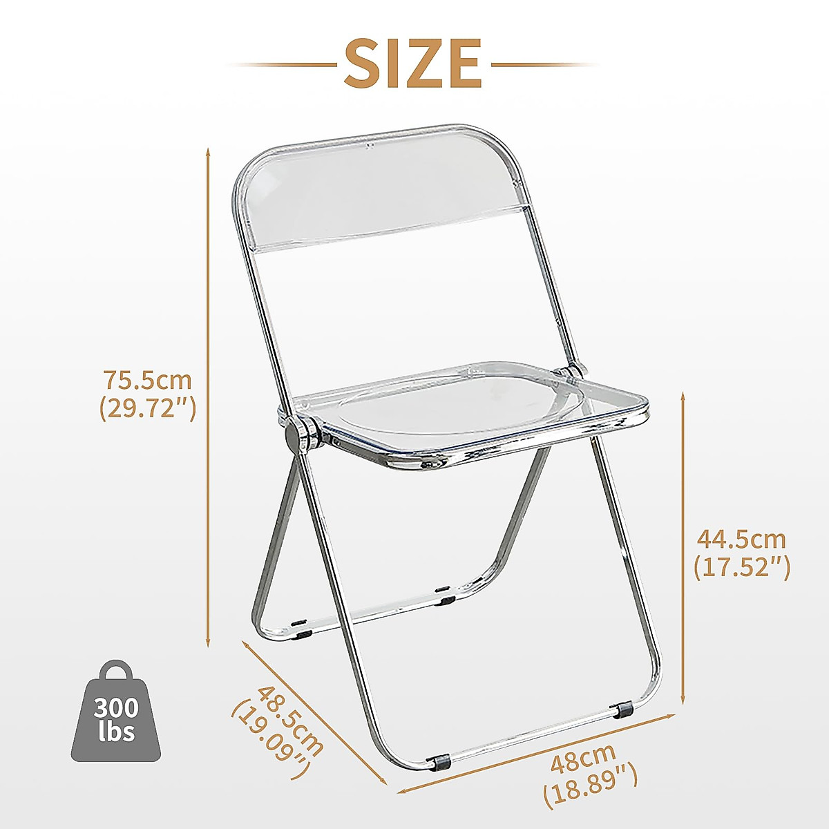 KAIHAOWIN Luxury Modern Transparent Folding Chair Acrylic Folding Chairs-Acrylic Ghost Stackable Crystal Seat-PC Plastic Living Room Seat-Chrome Frame Accent Side Chair (Clearing)
