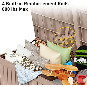 EasyUp 180 Gallon Outdoor Storage Box Waterproof, UV Resistant Resin Deck Box with Hydraulic Rod, Lockable Design and Enhanced Durability for Patio, Garden, and Poolside Use