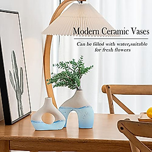 White Ceramic Vase Set of 2 for Modern Home Decor, Round Matte Donut Vases for Pampas Grass, Neutral Boho Nordic Minimalism Style Flower Vases for Living Room Wedding Dinner Table Party Office Bedroom