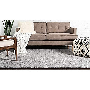 Unique Loom Studio Solid Shag Collection Urban Modern Super Soft & Plush Area Rug, 9 ft x 12 ft, Light Gray
