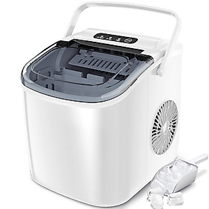 LHRIVER Countertop Ice Maker, 26LBS/24H Portable Compact Ice Maker Machine with Self-Cleaning Function, 9 Ice Cubes Ready in 6 Mins, Ice Maker with Ice Scoop & Basket for Home Kitchen Office,White