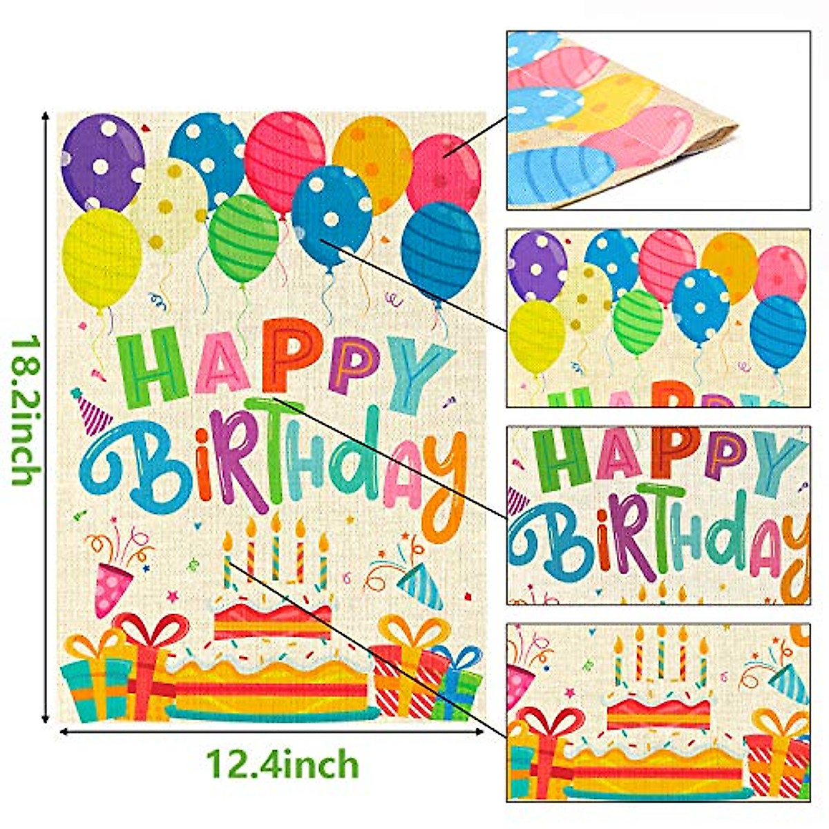 WATINC Happy Birthday Garden Flag Burlap Yard Signs Vertical Double Sided Readable Birthday Cake Banner House Flags Poster Party Decorations Supplies for Indoor Outdoor Lawn 12.4 x 18.2 Inch