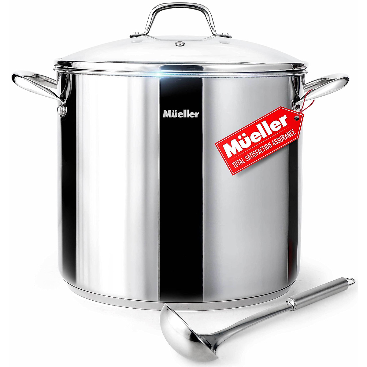 16QT UltraClad Tri-Ply Stainless Steel Cooking Stock Pot with Lid and Ladle, Large Pot Capacity for Soup, Broth, Chili, Casserole, Stew, Induction, Oven and Dishwasher Safe Pot