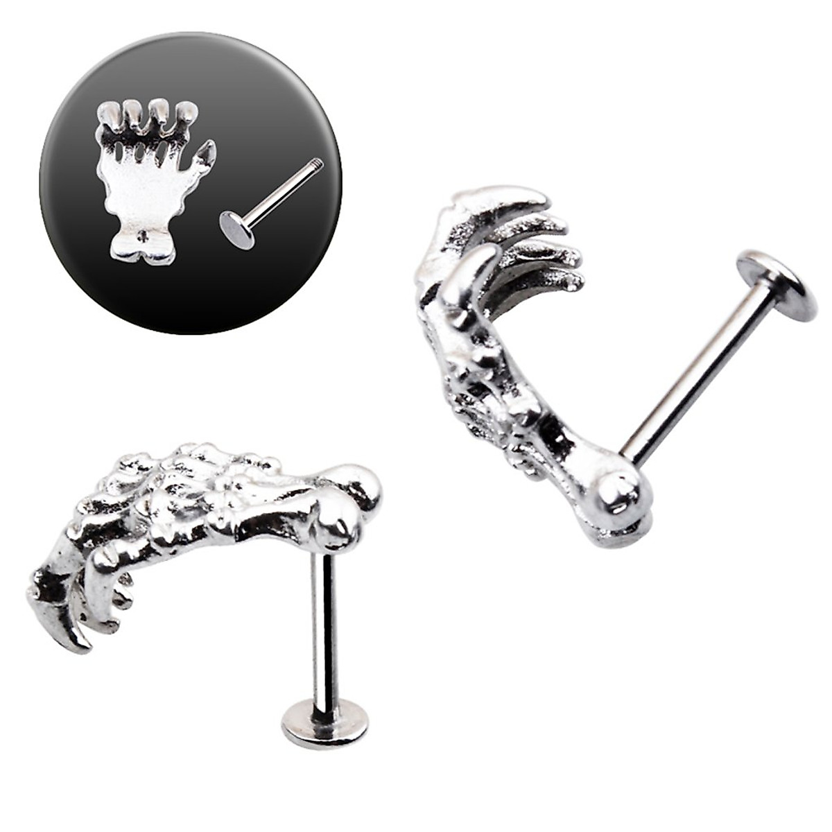Baosity 2pcs Skeleton Skull Hand Lip Cartilage Stud Ear Labret Ring Bar Body Jewelry