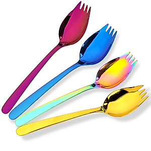 4 Pcs Metal Spork Stainless Steel Spork 5.9 Inch Salad Forks Reusable Metal Spork Long Handle Dinner Fork Fruit Appetizer Dessert Forks for Ice Cream Fruit Multicolor