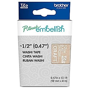 Brother P-touch Embellish White Print on Craft Washi Tape TZeMT3505 - ~½” Wide x 13.1’ Long for use with P-touch Embellish Ribbon & Tape Printer