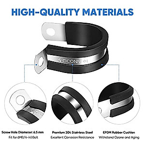 TICONN 42PCS Cable Clamps Set - Rubber Cushioned 304 Stainless Steel Hose/ Loop/ Pipe Clamps in 6 Sizes (42PCS combo, 1/4'' 5/16'' 3/8'' 1/2'' 5/8'' 3/4'')