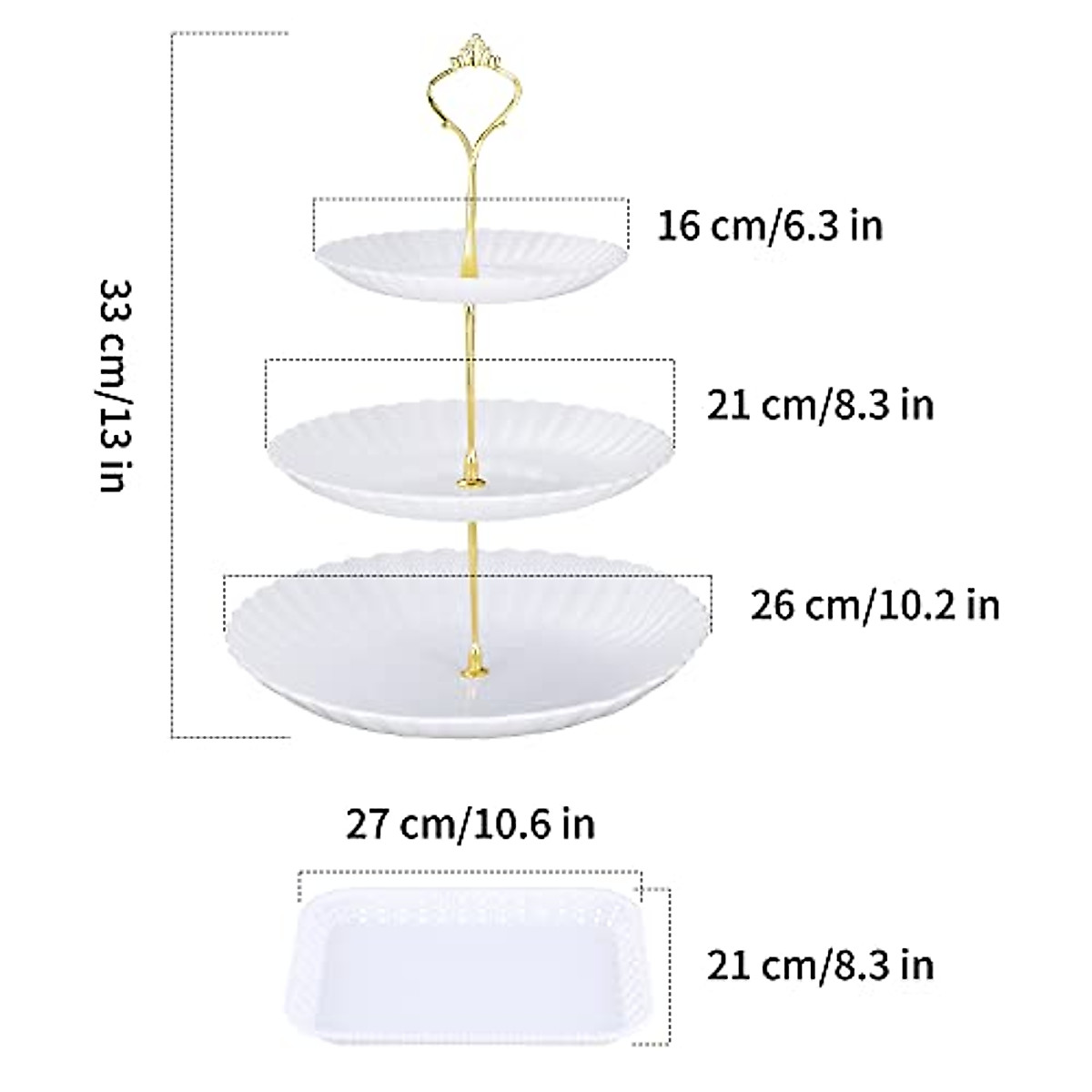 Ctfflhhy 6pcs Cupcake Stand Set with 2 3 Tier Cake Stand + 4 Square Plastic Serving Trays for Wedding Birthday Party