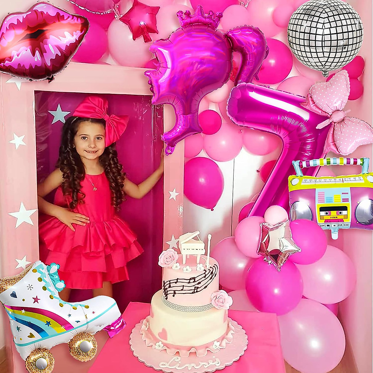 7 PCS Hot Pink Princess Foil Balloon Girl Head Balloons for Pink Princess Doll Theme Party Decorations Photo Booth Backdrop Little Girl Adult Baby Shower Bachelorette Makeup Birthday Supply