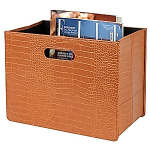 HofferRuffer Magazine Basket Holder, Foldable Magazine Rack, Document File Holder Organizer, File Folder, Newspaper Storage Bin Organizer for Home or Office, Home or Office (Brown)