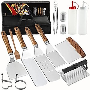 ROMANTICIST 15PC Professional Griddle Accessories Set with Smash Burger Press, Stainless Steel Grill BBQ Spatula Set, Complete Flat Top Grill Tools Kit for Men Women Indoor/Outdoor Hibachi Grilling