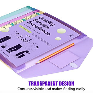 Sooez 10 Pack Plastic Envelopes Poly Envelopes, Clear Document Folders Plastic File Folders US Letter A4 Size File Envelopes with Label Pocket, Assorted Color