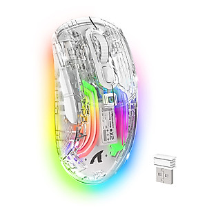 Wireless Gaming Mouse PC Transparent Shell Computer Mice with Dual mode BT5.0/2.4G,PixArt Chip 3D RGB Lighting,Ergonomic 7 Buttons,Rechargeable Mute Mouse for PC Laptop Tablet PS4 PS5 Xbox one