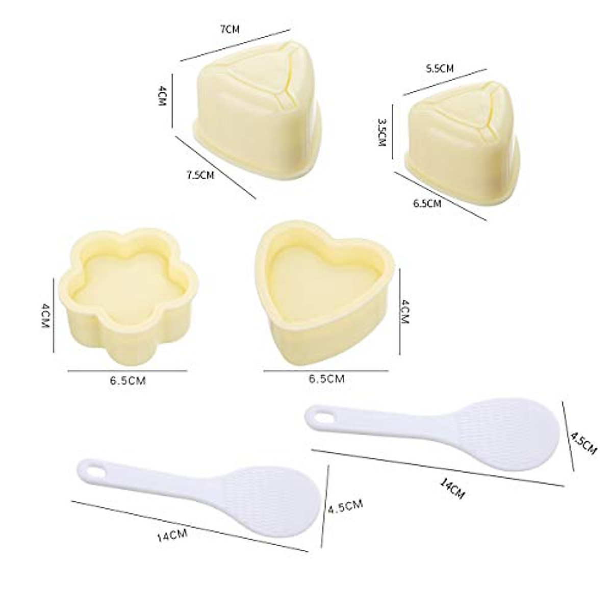 Triangle Sushi Mold,Heart-shaped Sushi Mold, Plum Blossom Sushi Mold Form Sushi Mold Onigiri Rice Mold DIY Tool, Yellow(6pcs)