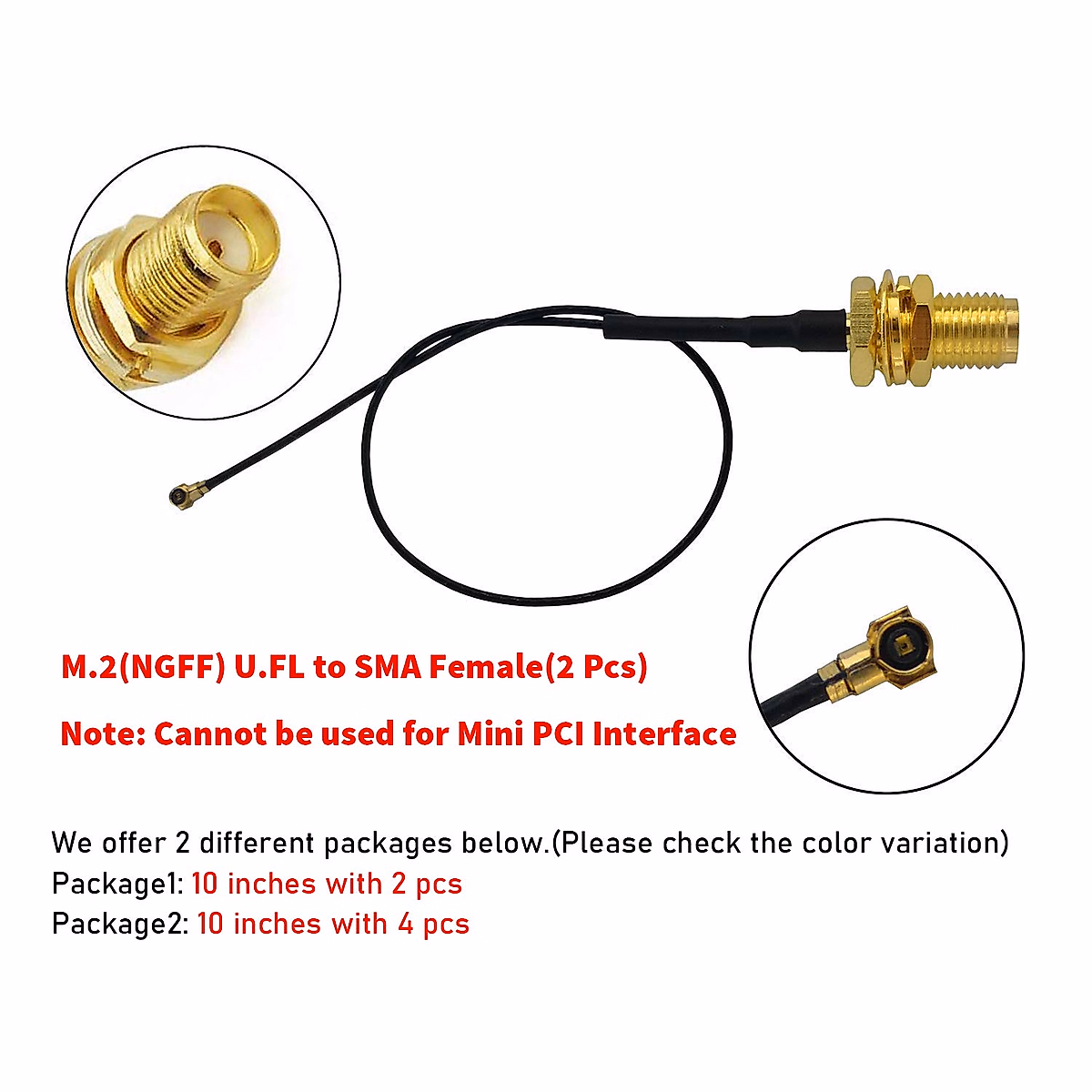 Tenmory U.FL to SMA M.2 NGFF UFL to SMA-Female MHF4 IPX4 IPEX4 Ipex Connector Pigtail Antenna Extension Cable (10 inch (2 Pcs))