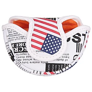 Golf Builder USA Flag Newspaper Print Golf Club Mid Mallet Putter Head Cover Small Mallet Cover with Magnetic Closure