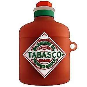 Ultra Thick Soft Silicone Case for Apple AirPods 1 2 with Keychain Hook Hot Pepper Sauce Red Bottle 3D Cartoon Food Shaped Cute Lovely Fun Funny Unique Creative Cool Kids Girls Women