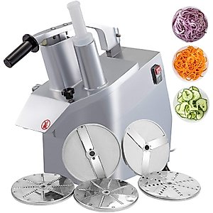 VBENLEM 110V Commercial Food Processor 2 Feeding Holes, 550W Electric Vegetable Slicer 1600 RPM, Stainless Steel Vegetable Processor Detachable 6-blades, 3mm/4mm/7mm Shred, 2mm/4mm Slice