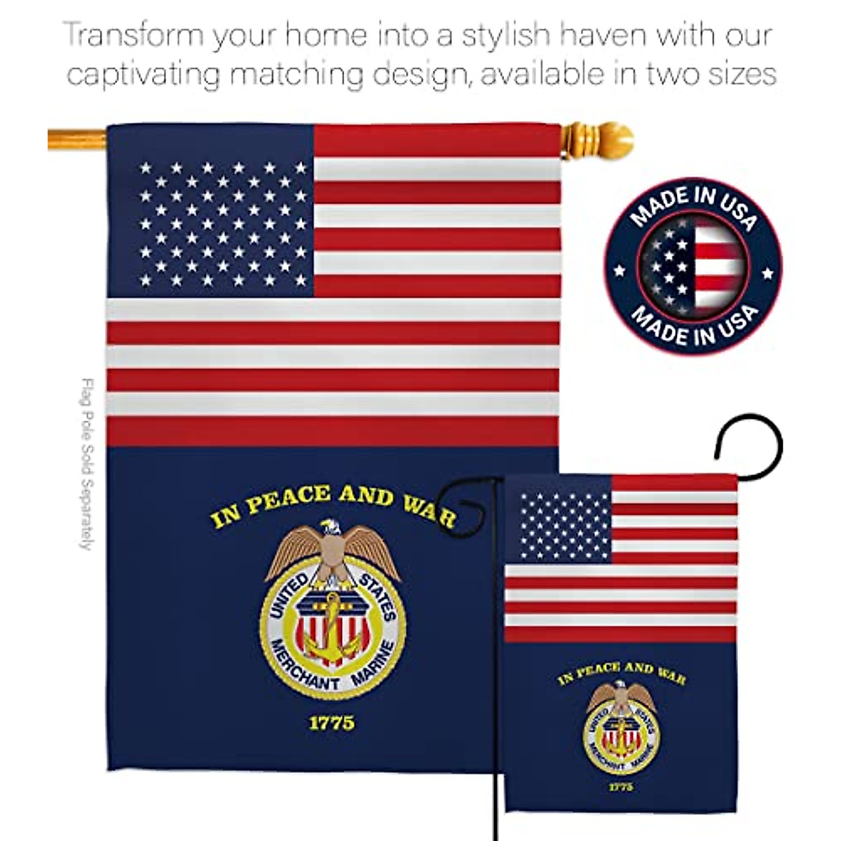 US Merchant Marine Garden Flag - Set Wall Hanger Armed Forces Corps USMC Semper Fi United State American Military Veteran Retire Official - House Banner Small Yard Gift Double-Sided 13 X 18.5
