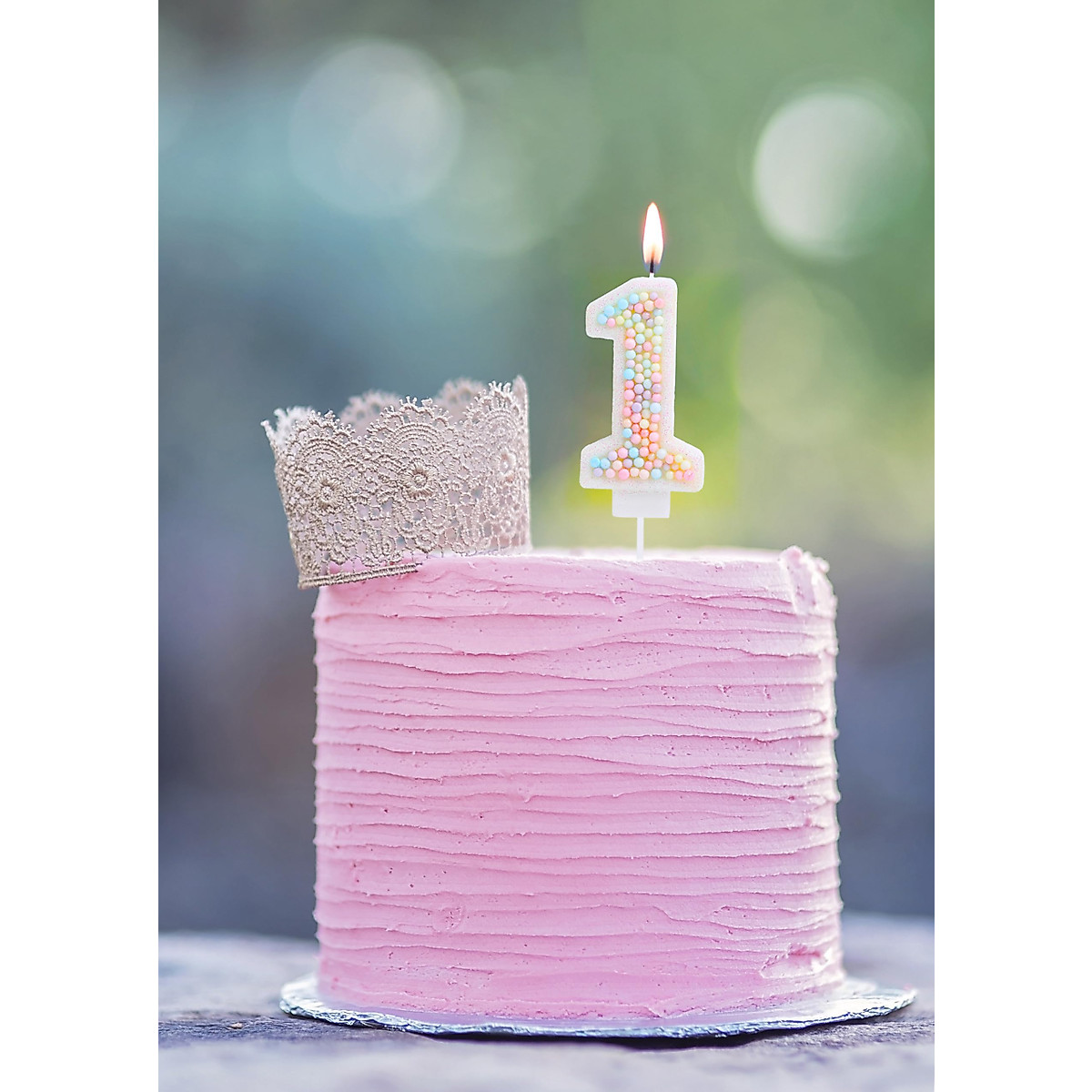 EAKE 1 Birthday Candle Macaron Glitter 3D Number 1 Candles for Birthday Cakes Girl Women Sweet Theme One Years Old Birthday Wedding Anniversary Party Cake Decoration