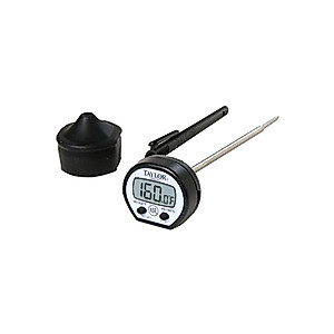 Taylor Precision 9840RB Instant Read Pocket Thermometer, Digital, -40° to 302°F (-40° to 150°C) Temperature Range, 1°F Accuracy, 0.3" LCD readout, Step Down Probe, Protective Rubber Boot
