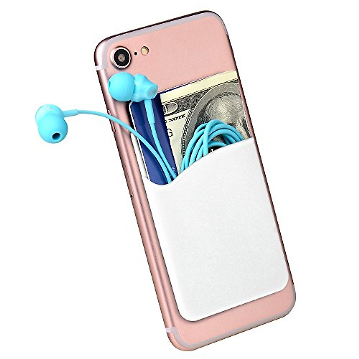 YWXTW Cell Phone Wallet, Silicone 3M Adhesive Stick-on Wallet for Credit Card, Ultra-Slim Id Holder Wallet Pouch Sleeve Pocket for Smartphones (iPhone/Android/Samsung Galaxy) (3 Pack White)