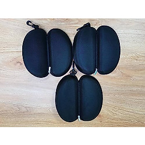 alladaga 3 Pack Zipper Shell Eyeglasses and Sunglasses Case with Plastic Carabiner Hook (Black)