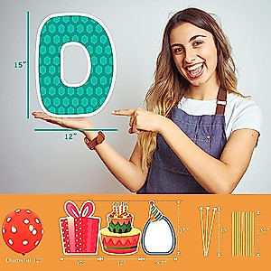 16Pcs Happy Birthday Yard Sign with Stakes, 15" Large Birthday Yard Signs Outdoor Lawn Decorations, A Writable Whiteboard & 3 Real Balloons, Weatherproof Corrugated Board