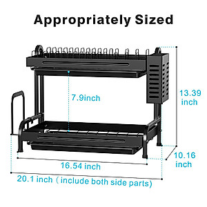GSlife Dish Drying Rack, Metal 2 Tier Dish Rack Rust-Resistant Dish Drainer with Utensil Holder, Cutting Board Holder Set for Kitchen Counter, Black