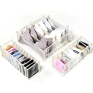 3 Pack Underwear Organizer Drawer Divider , Home Foldable Underwear Socks Closet Storage Box (White)