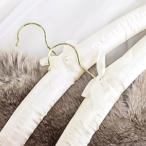 HANGERWORLD Ivory Satin Padded Hangers 17inch with Non-Slip Buttons for Strappy Dresses, Ideal Bridal Bride Hanger for Wedding