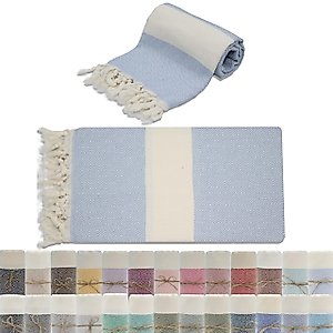 ENA HOME Turkish Beach Towel - 100% Cotton Peshtemal Towel Blanket - 39x71 Extra Large Wearable Turkish Towel for Beach, Sauna, Bath, Pool - Quick Dry - Highly Absorbent Sand Free (Baby Blue)
