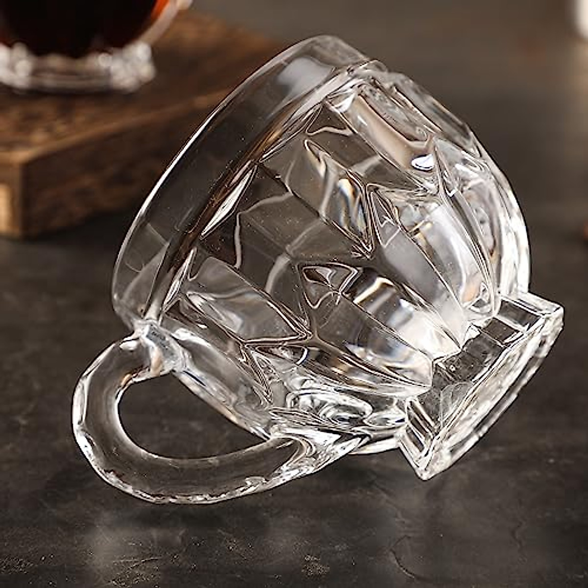 GURUDAR Glass Coffee Mug Set of 6, Clear Espresso Cup with Handle, Lead-Free Drinking Glassware, Perfect for Tea Latte Cappuccino Juice and More Beverage, 6OZ/180ML
