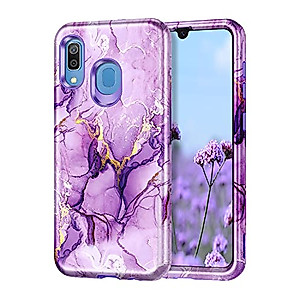 Lamcase for Samsung Galaxy A20/A30 Case, Heavy Duty Rugged Shockproof Hybrid Hard PC Soft Silicone Bumper Three Layer Drop Protection Anti-Fall Cover for Samsung Galaxy A20/A30, Purple Marble
