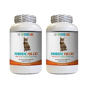MY LUCKY PETS LLC cat Digestive Treatment - CAT PROBIOTICS - Advanced Natural Digestive AID Formula - GET RID of Bad Breath and Stop Diarrhea - cat Digestive Treats - 2 Bottles (120 Treats)