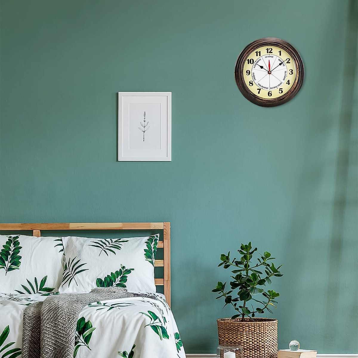 12 Inch Wall Clock, Classic Number Clocks, Decorative Clocks, Time & Day of The Week Wall Clock, Modern Round Clock for Home, Kitchen, Bathroom, Garden, Office(Bronze)