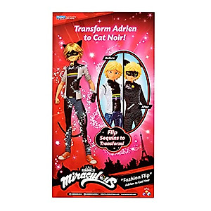 Miraculous Fashion Flip Adrien to Cat Noir 10.5” Action Doll Sequins