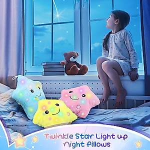 Pinkunn 6 Pcs Light up Star Pillow Star Shaped Soft Plush Pillow for Kids 13 Inch Twinkle LED Night Colorful Glowing Plush Throw Stuffed Pillow for Birthday Gifts Room Home Office