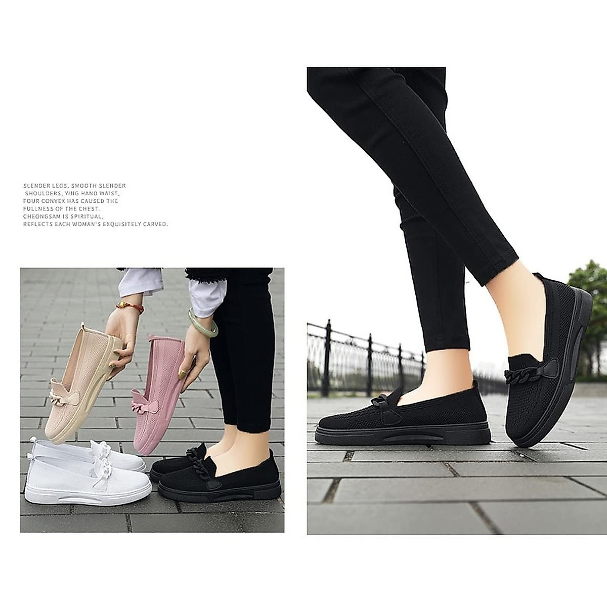 Fenlogft Womens Round Toe Wide Shoes Breathable Lightweight Loafers for Elderly Women Walking Nurse Work Flat Slip-On Shoes(G-Q809 Black,Size 6.5)