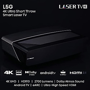Hisense 100L5G-CINE100A 4K UHD Laser TV, UST Ultra Short Throw Projector with 100" ALR Screen, 2700 ANSI Lumens, Android TV, HDR10, 30W (Stereo) Dolby Atmos, Built-in Alexa and Google Assistant