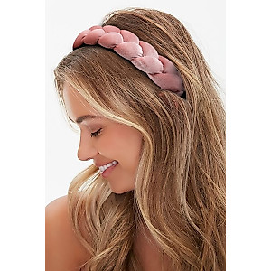 WOVOWOVO Headbands for Women, Non-Slip Soft Solid Thick Wide Solid Color Girls Hair Hoop Velvet Braided Headband's Cute Hair Accessories, Pink