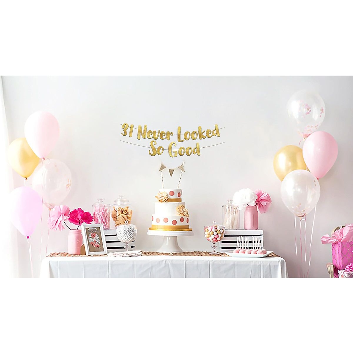 31 Never Looked So Good Gold Glitter Banner - 31st Anniversary and Birthday Party Decorations