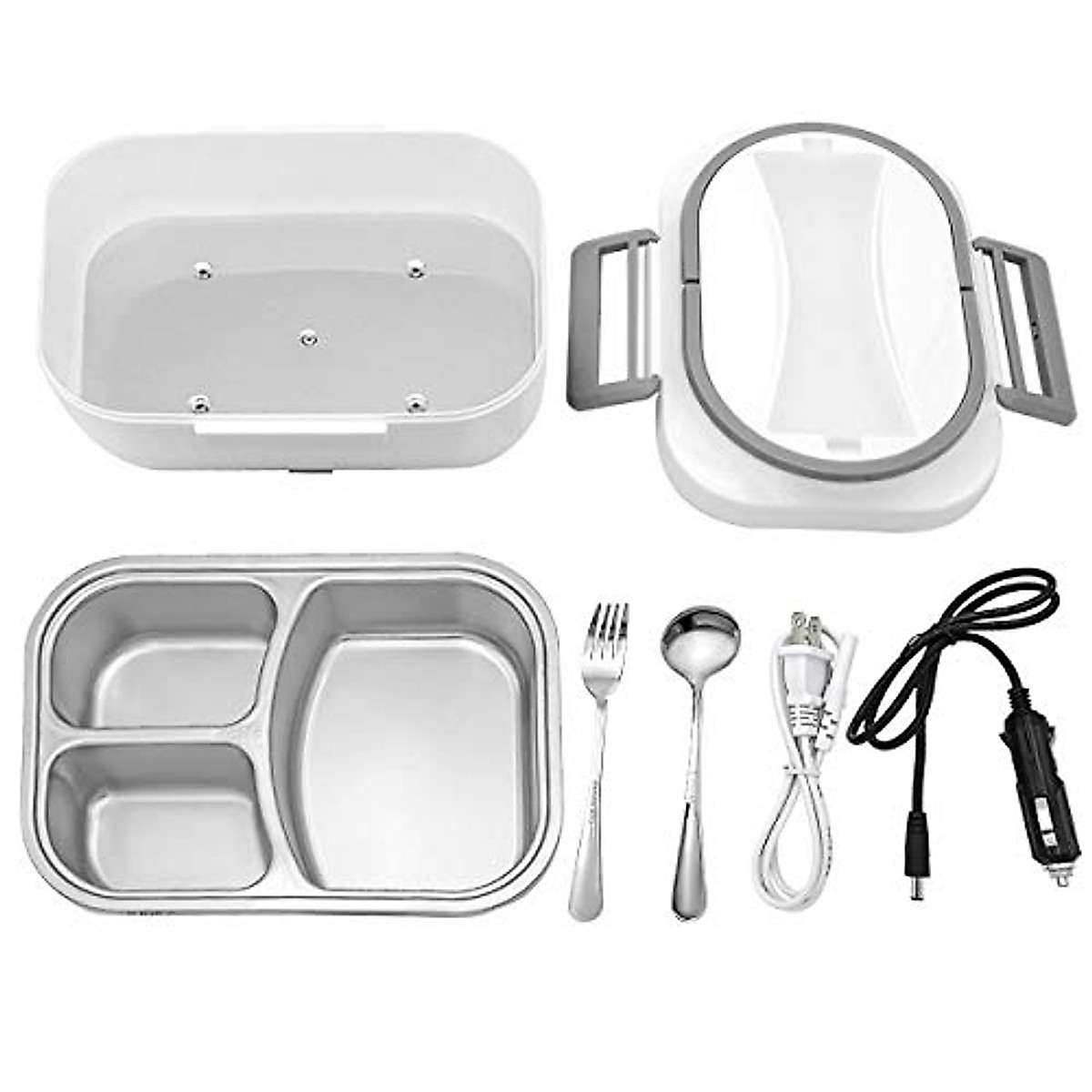 Electric Heating Lunch Box Car Home Office Travel Use Food Warmer Portable Bento Meal Heater with Removable 304 Stainless Steel Container 110V 12V Dual Use