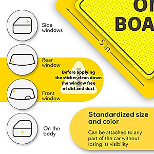 ASSURED SIGNS Baby On Board Sticker Sign - Essential for Cars - 2 Pack, 5" by 5" - Bright Yellow and SEE-THROUGH when Reversing - Best Safety Signs - Non-Magnetic Sticker - Durable and Strong Adhesive