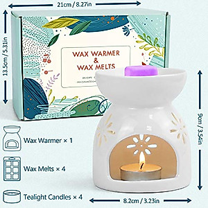 LA BELLEFÉE Tea Light Wax Warmer Scented Wax Melts Wax Cubes and Candles Set, with 4 Scentsy Soy Wax Melts, Rose, Lavender, Jasmine, Cherry, 1 Wax Burner and 4 Tealights