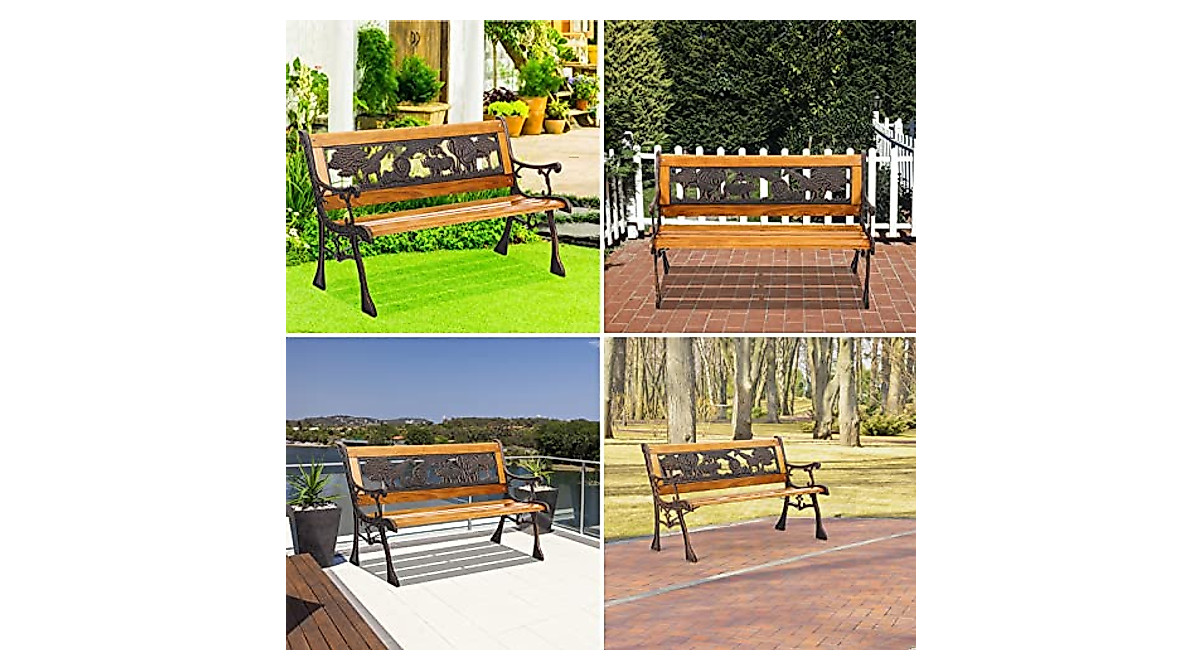 YRLLENSDAN Kid's Metal Patio Bench - Cute Animal Design Outdoor Seating
