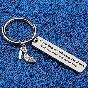 FOTAP If You Keep On Believing The Dream That You Wish Will Come True Keychain Cinderella Princess Glass Slipper Gift (Glass Slipper key)