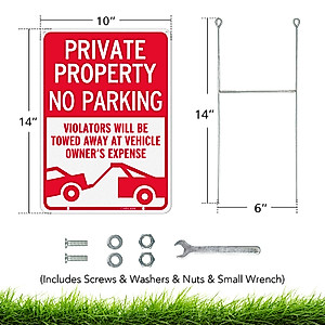 GicnKeuz 2 Pack No Parking Sign with H-stakes, Private Property Sign, 14"×10" Reflective Aluminum Sign, Fade Resistant/Waterproof, Including Screws, Easy to Install, Outdoor Use